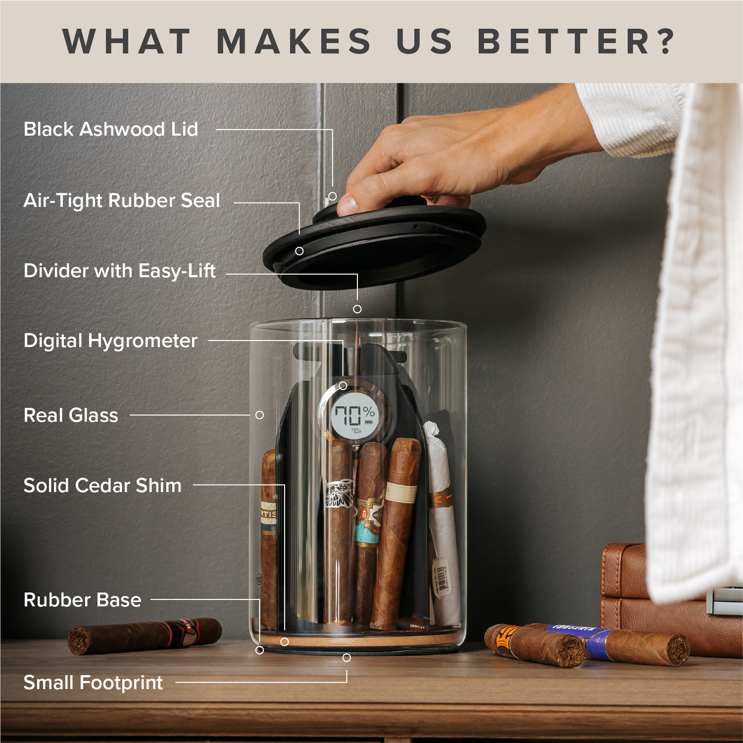 Cylindor Humidor - Glass Jar & Ashwood Lid – Case Elegance