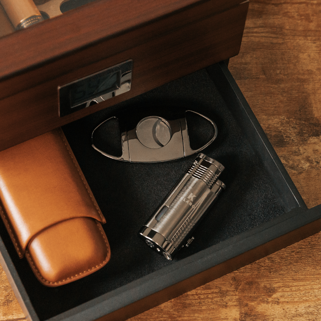 Cigar Accessory Kit Polished Gunmetal Finish Cutter & Torch Lighter ...