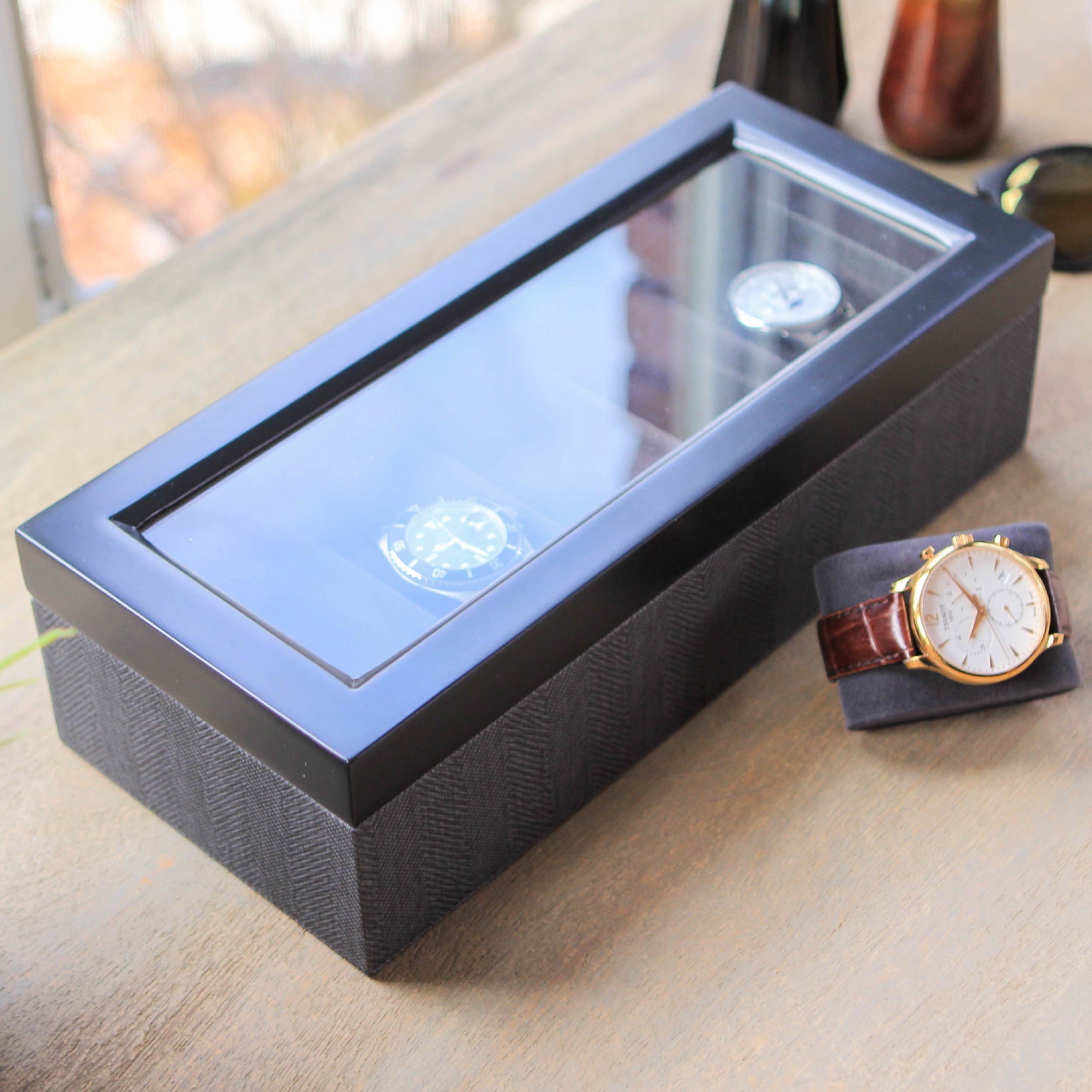Herringbone Two-Toned Watch Box - 5 Slot – Case Elegance